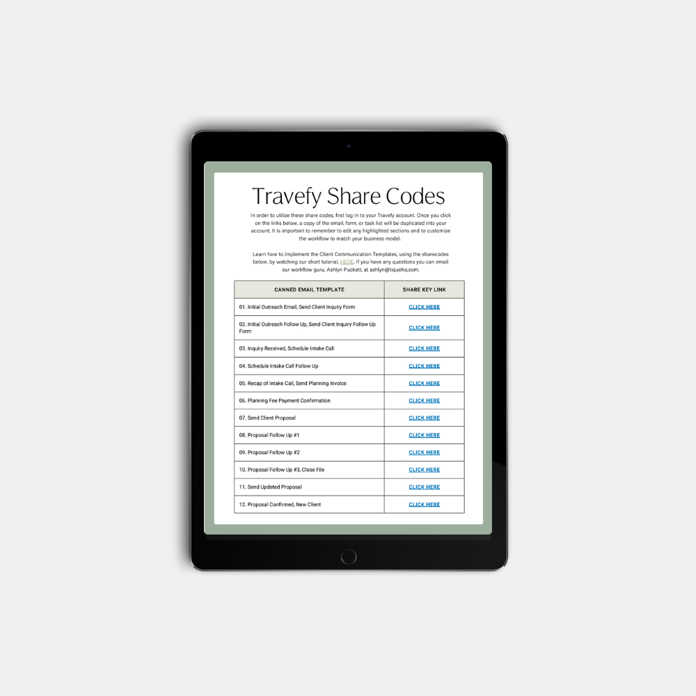 Travefy Share Codes - Standard FIT - TIQUE HQ