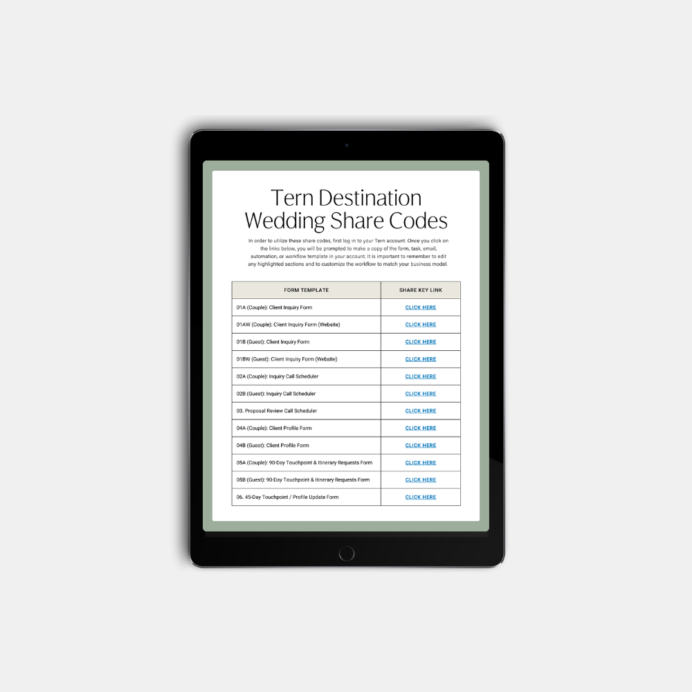 Tern Share Codes - Destination Wedding - TIQUE HQ